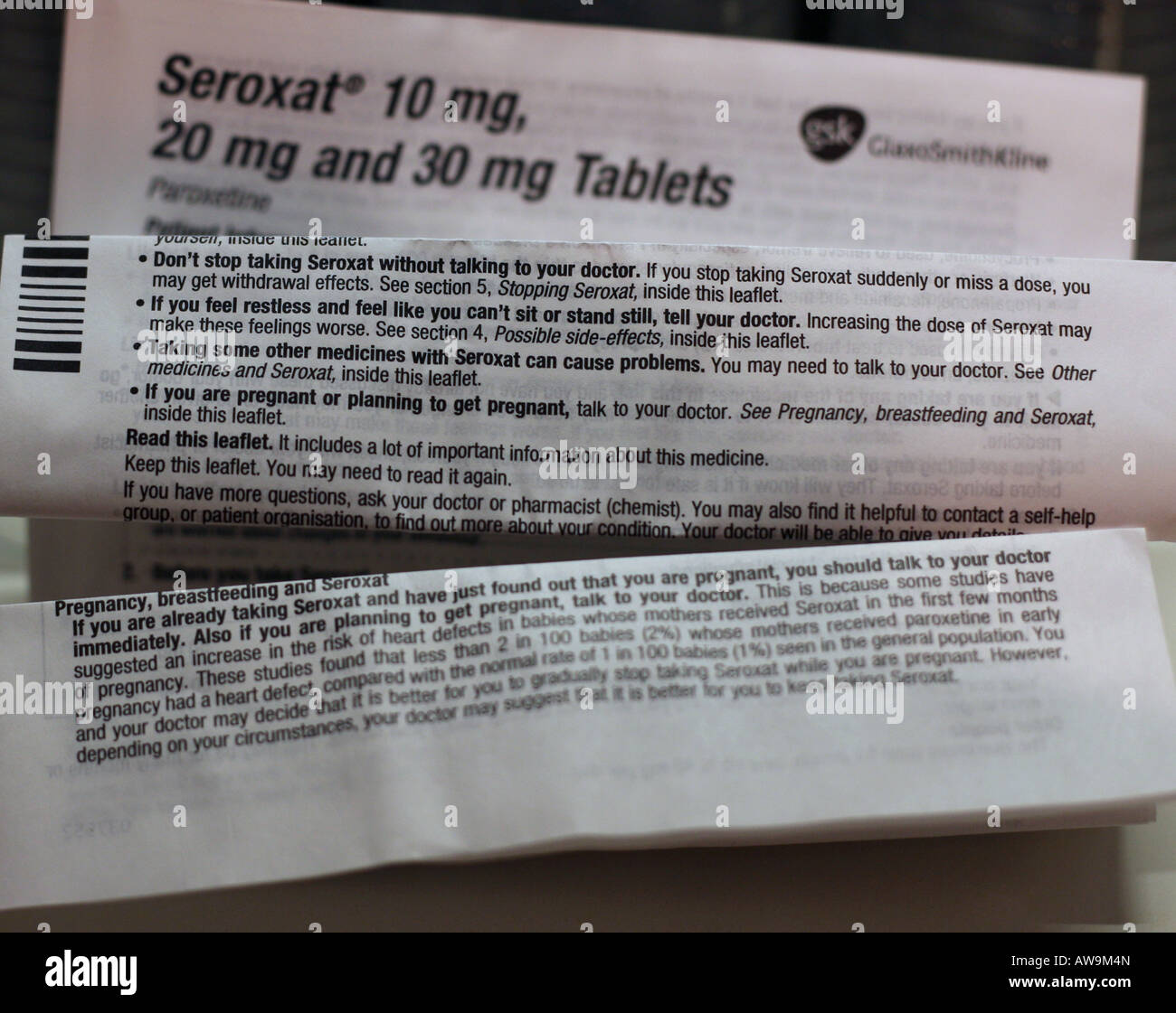 Seroxat anti-depressant drug leaflet Stock Photo - Alamy