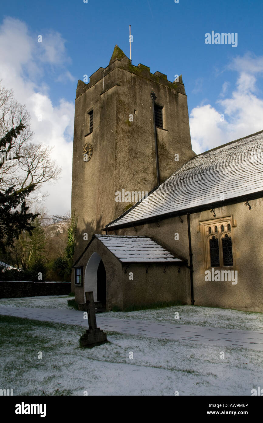 St Oswald's Church in the snow Grasmere Lake District Cumbria Stock ...