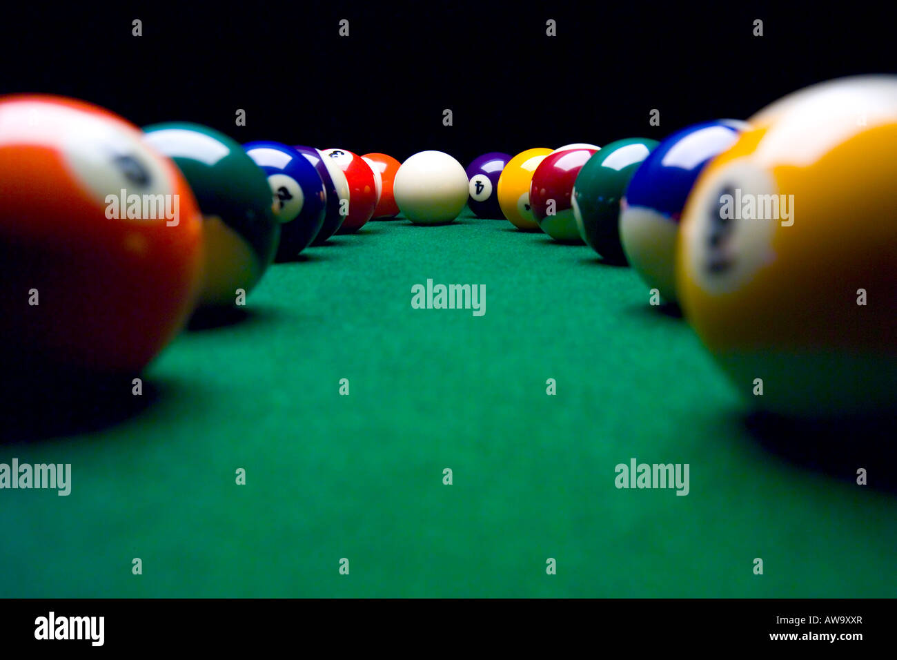 Cue Balls billiards game table play horizontal Stock Photo - Alamy