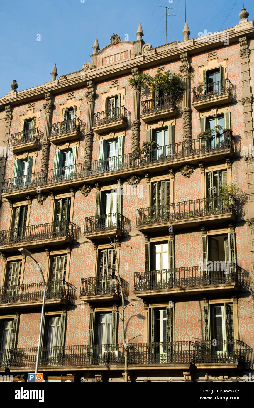 traditional apartment block with balconies Barcelona Spain Europe Stock ...