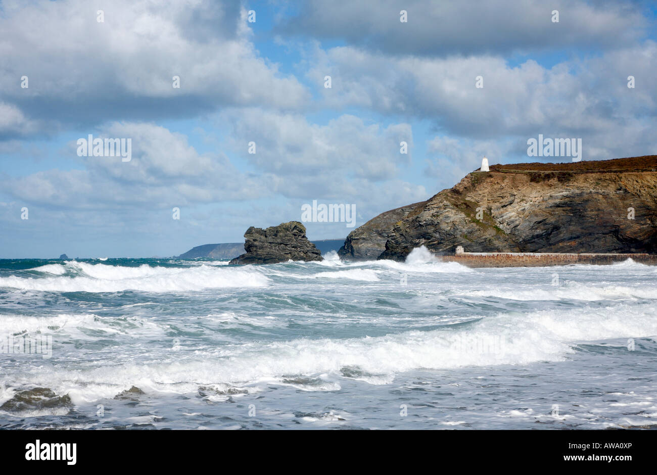 Rough Atlantic sea in Portreath, Cornwall UK Stock Photo - Alamy