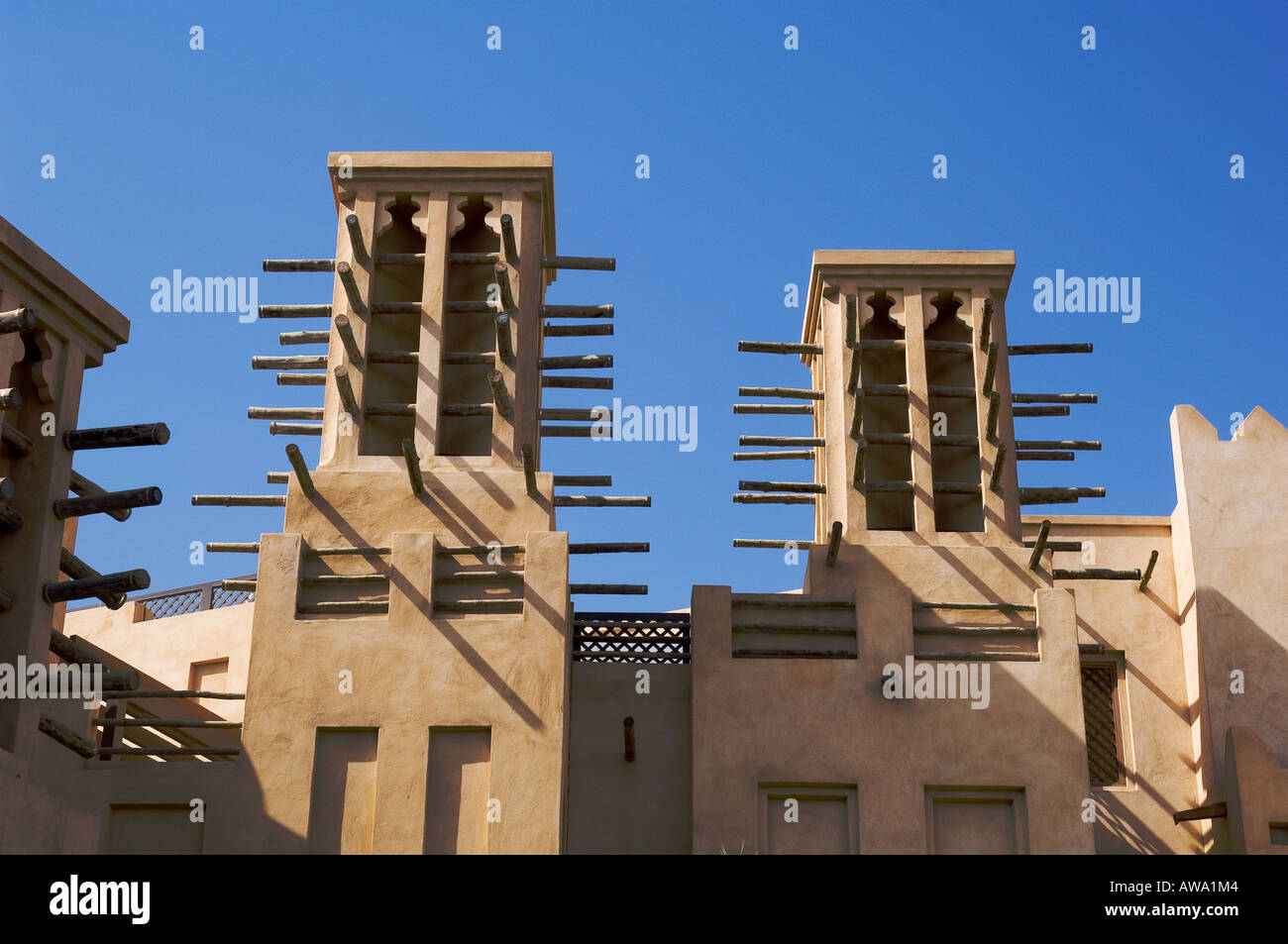 Four-sided natural aircon windtower called a Barjeel. At the Dubai ...
