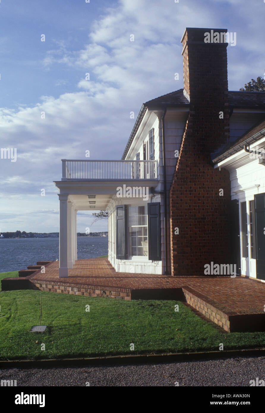 Seafront porch overlooking water on Long Island Stock Photo - Alamy