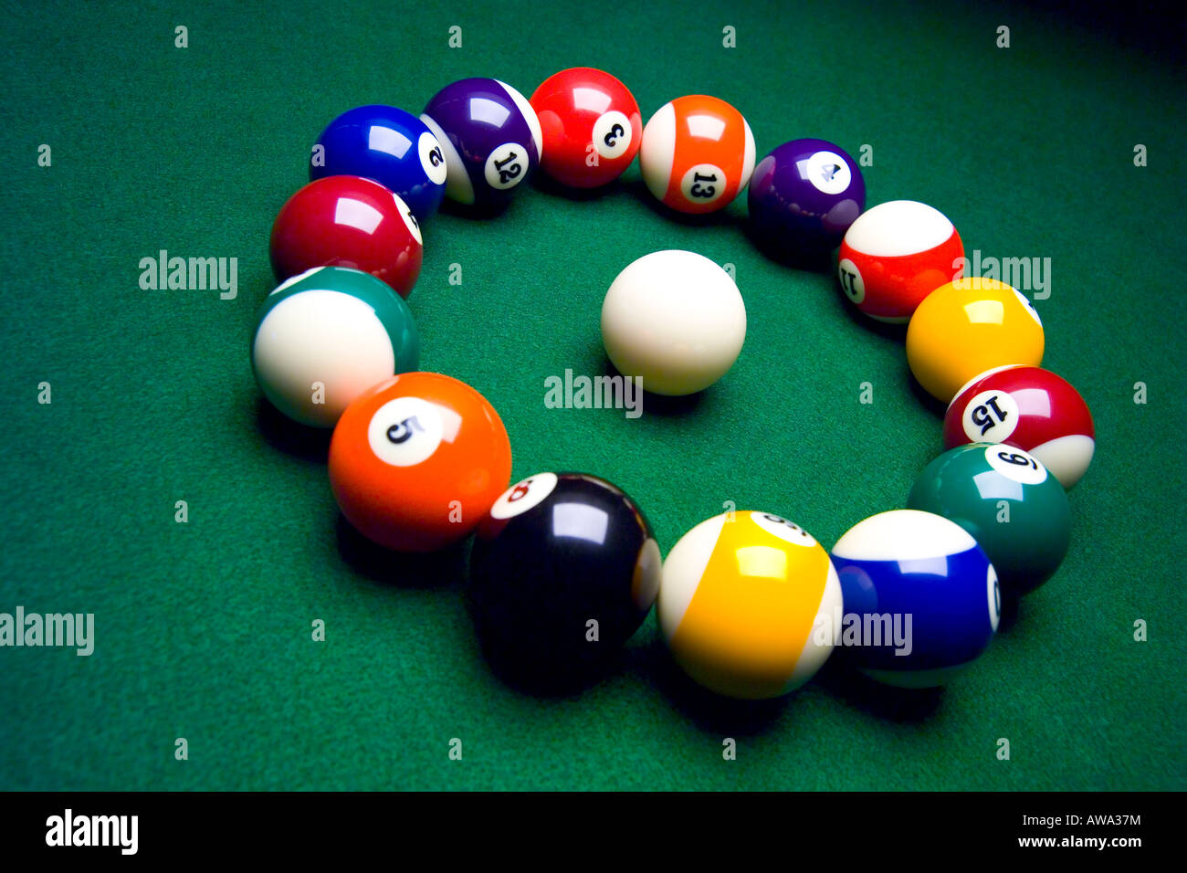 Billiard balls in circle horizontal Stock Photo - Alamy