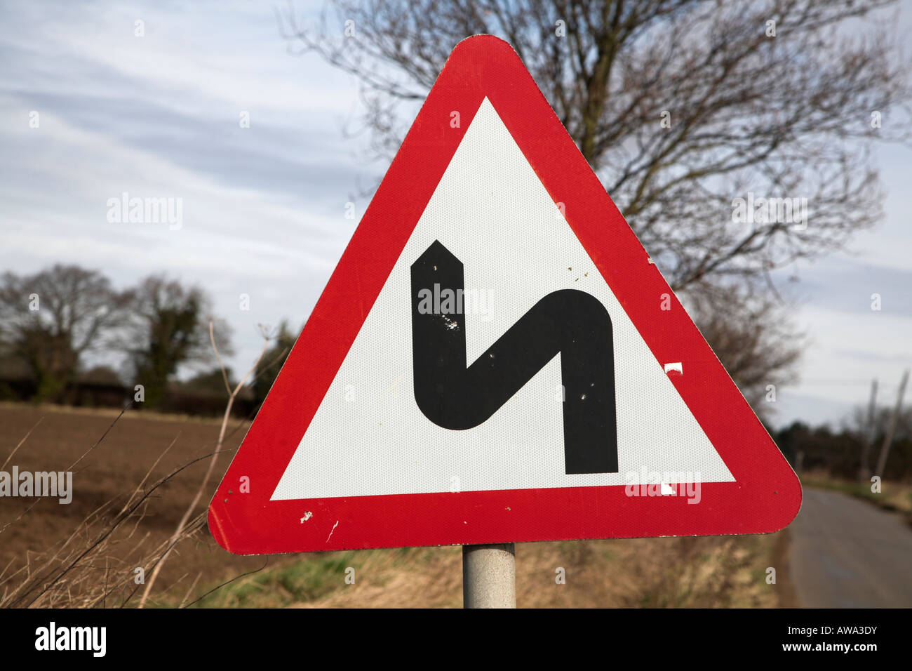 British road sign warning bends hi-res stock photography and images - Alamy