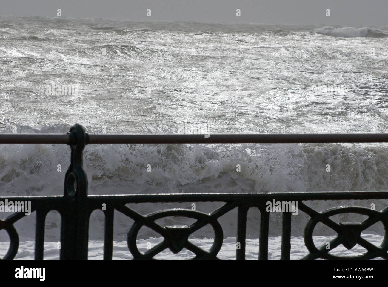 Sea Storm breaking Wave Sea front Railings Stock Photo - Alamy