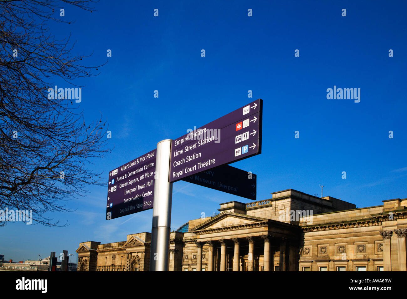 Signpost and World Museum Liverpool Merseyside England Stock Photo - Alamy
