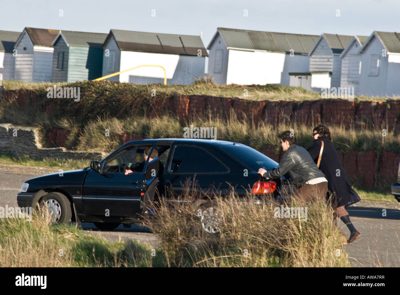 Car breakdown Flat battery pushed Stock Photo - Alamy