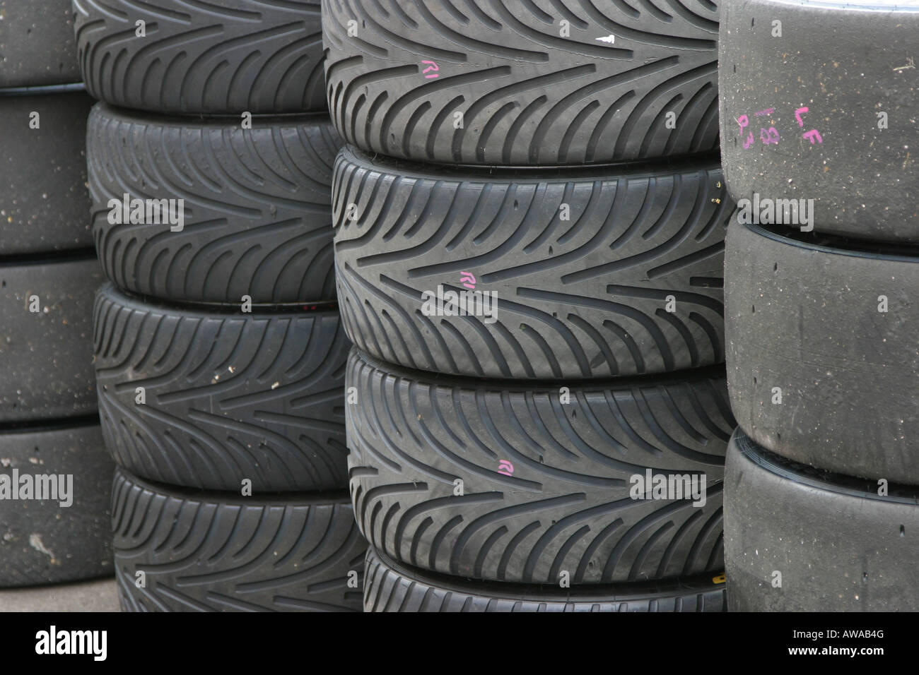 Grooved and slick tyres Stock Photo - Alamy
