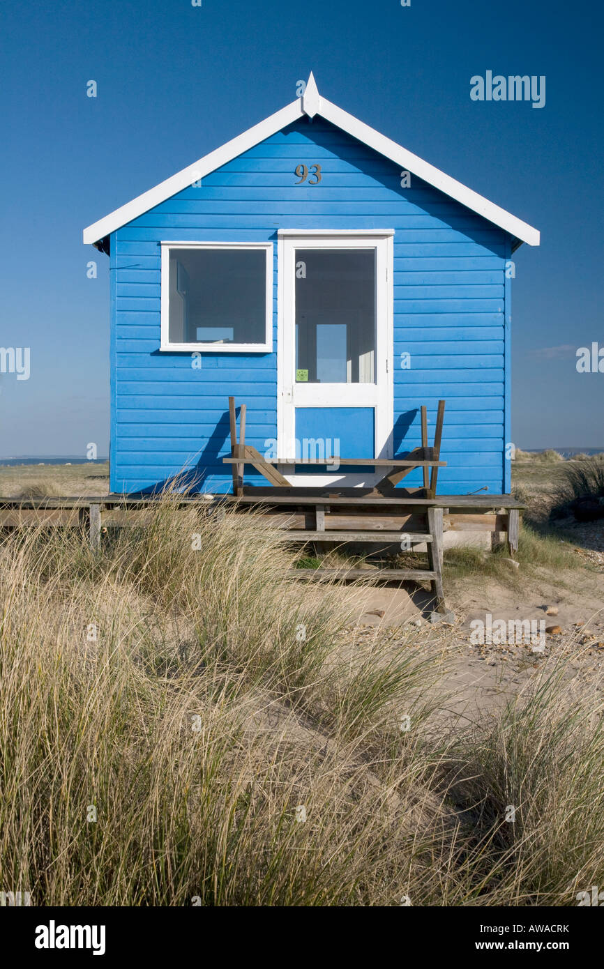 Blue wooden beach hut at Hengistbury Head Stock Photo - Alamy