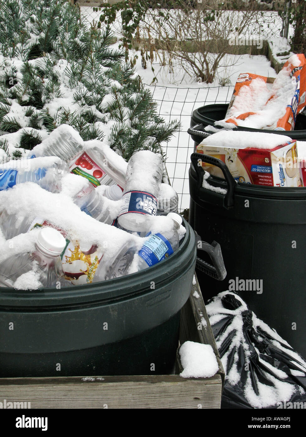 Recycling plastic bottles covered snow in the winter nobody recycle ...