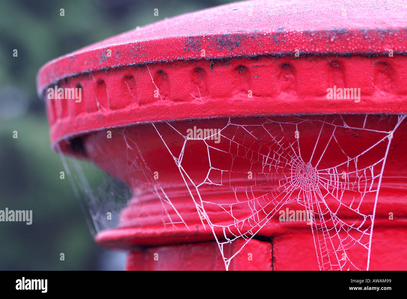 Red letter box with frozen spider web Stock Photo - Alamy