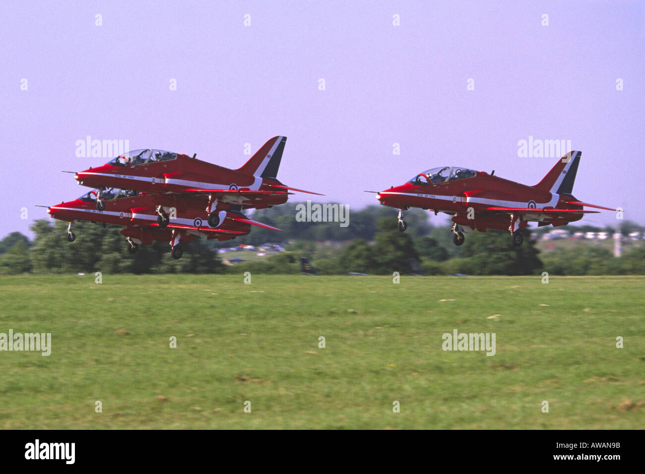 Red Arrows Hawk T1 Formation Take Off Stock Photo - Alamy