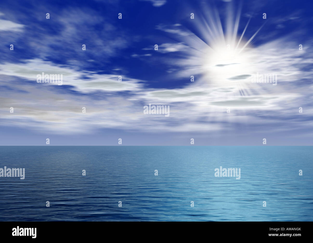 Dawn above ocean Quiet ocean with the picturesque sky the sun Stock ...