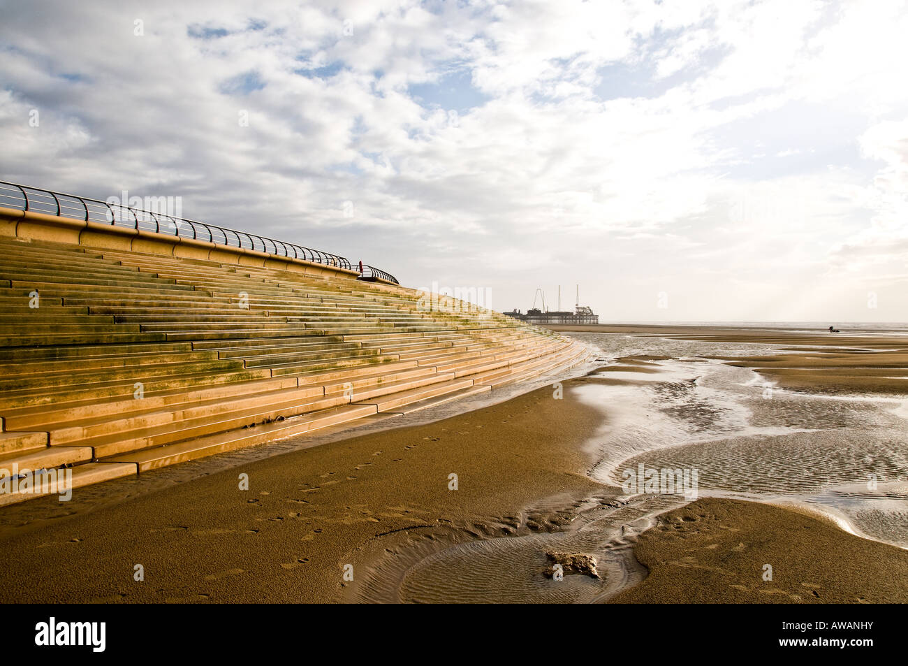 An image of a sunset over the beach infront of the prominade in ...