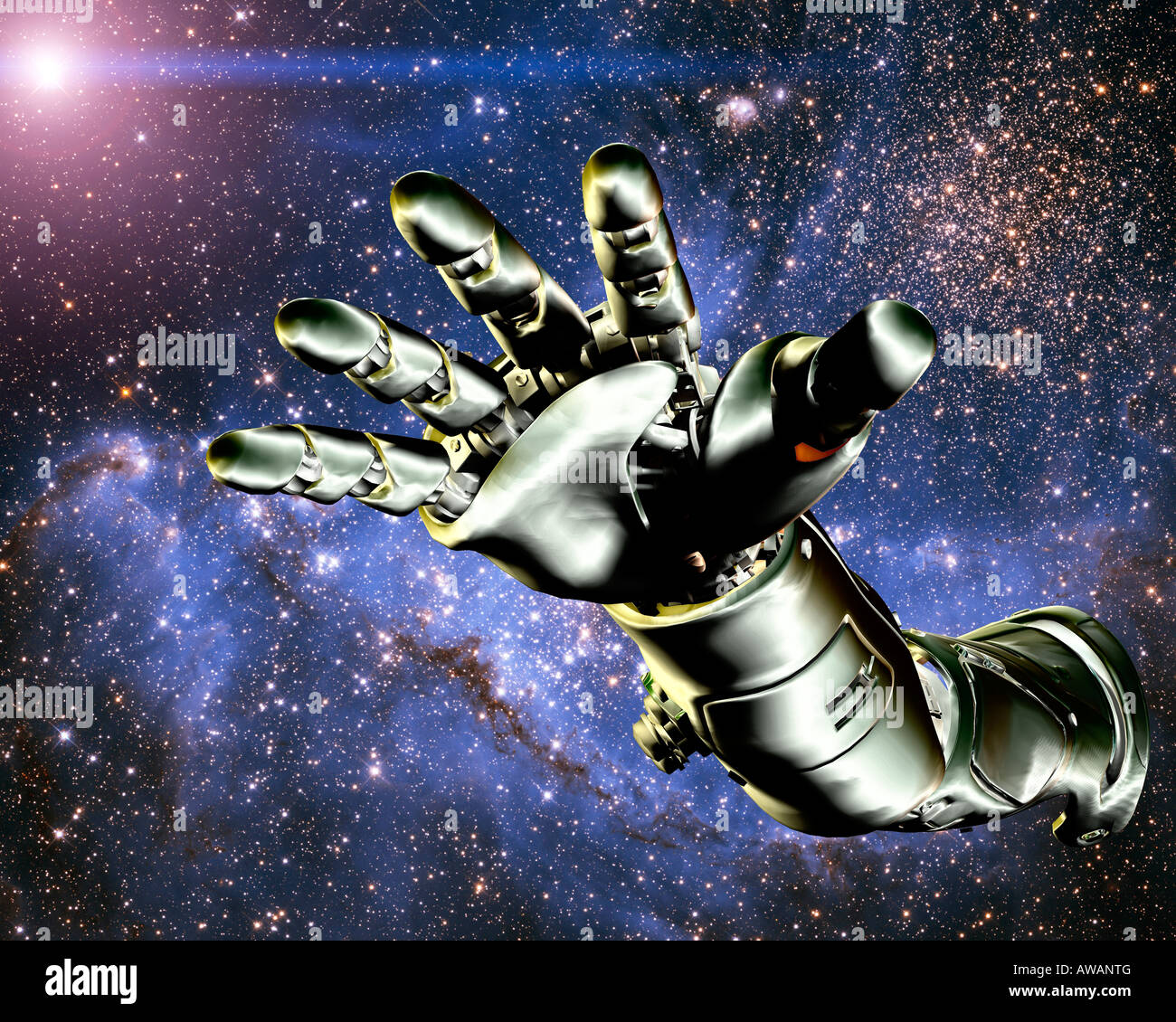 concept photograph of robotic arm reaching from outer space Stock Photo ...
