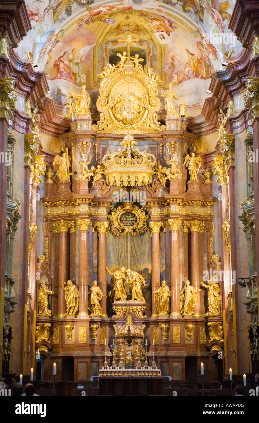 The sanctuary in the abbey church inside the baroque benedictine ...