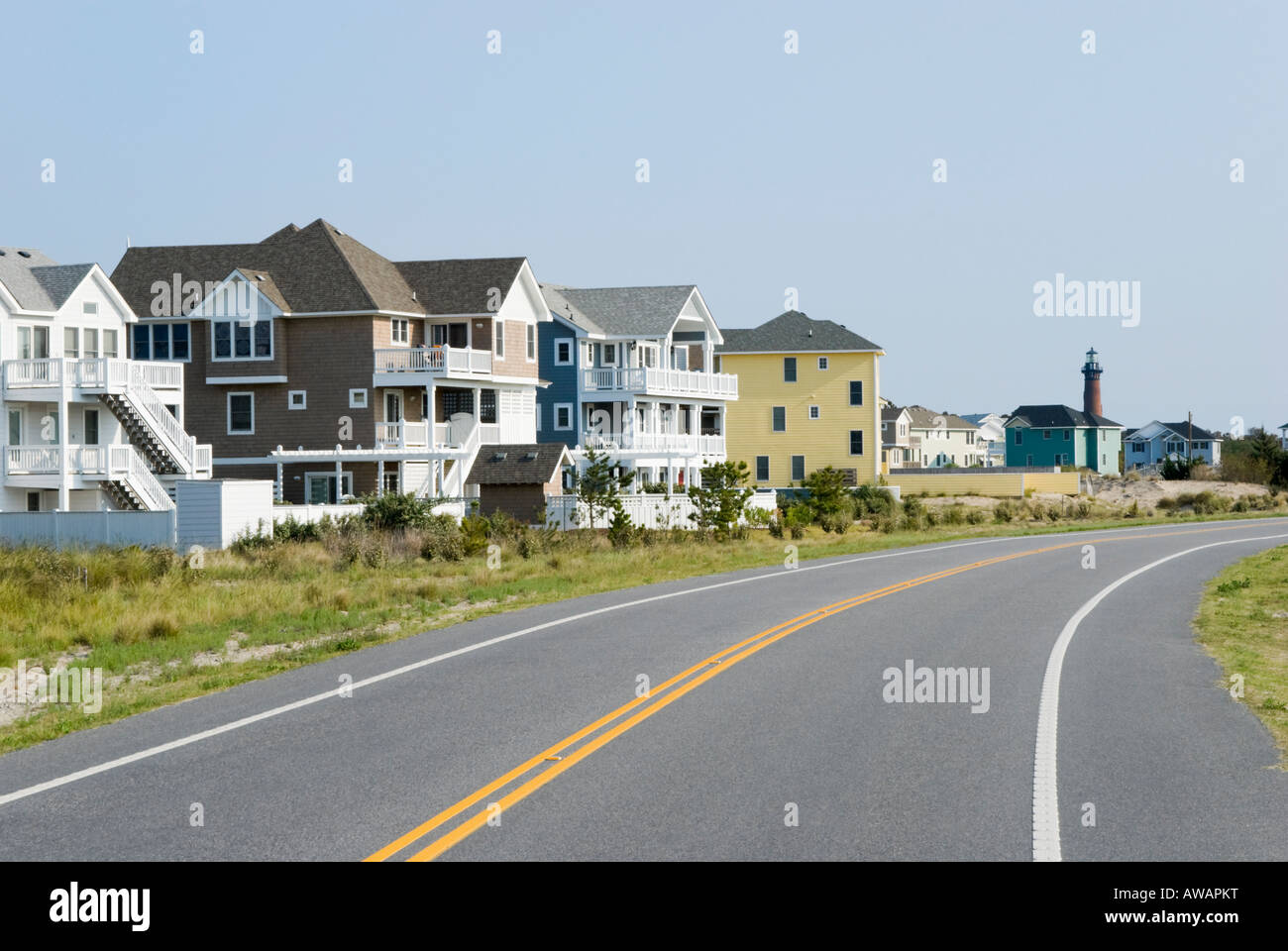 New houses beside the road in small seaside resort town, new ...