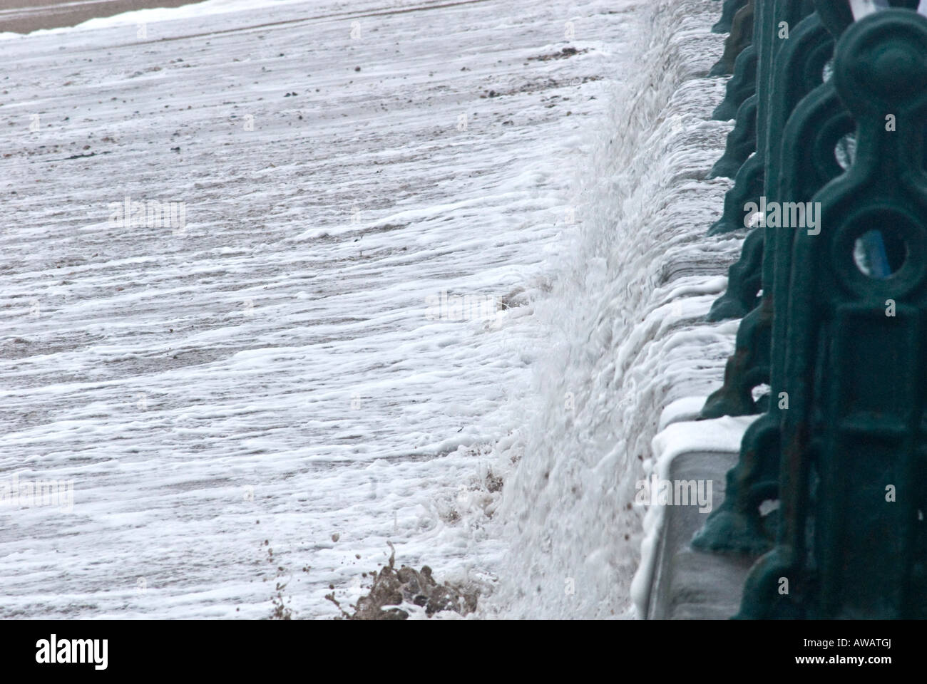 Storm Surge Sea draining Railings Stock Photo - Alamy