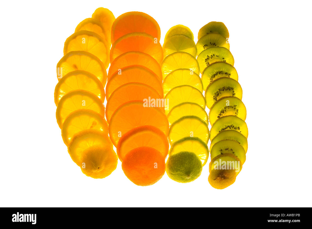 Overlapping Orange Lemon Kiwi and Lime Slices In line Cutout Stock Photo - Alamy