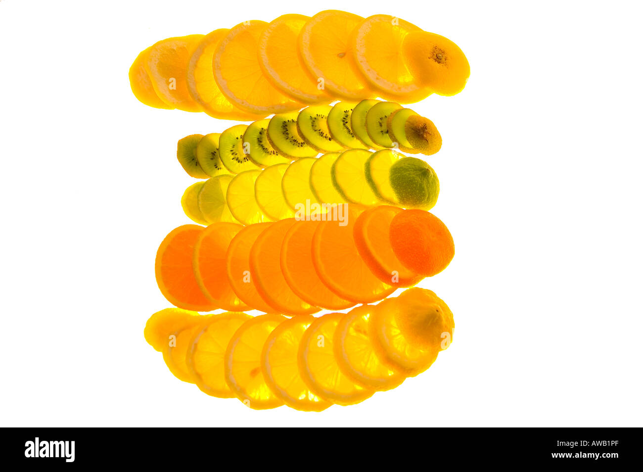 Overlapping Orange Lemon Kiwi and Lime Slices In line Cutout Stock Photo - Alamy