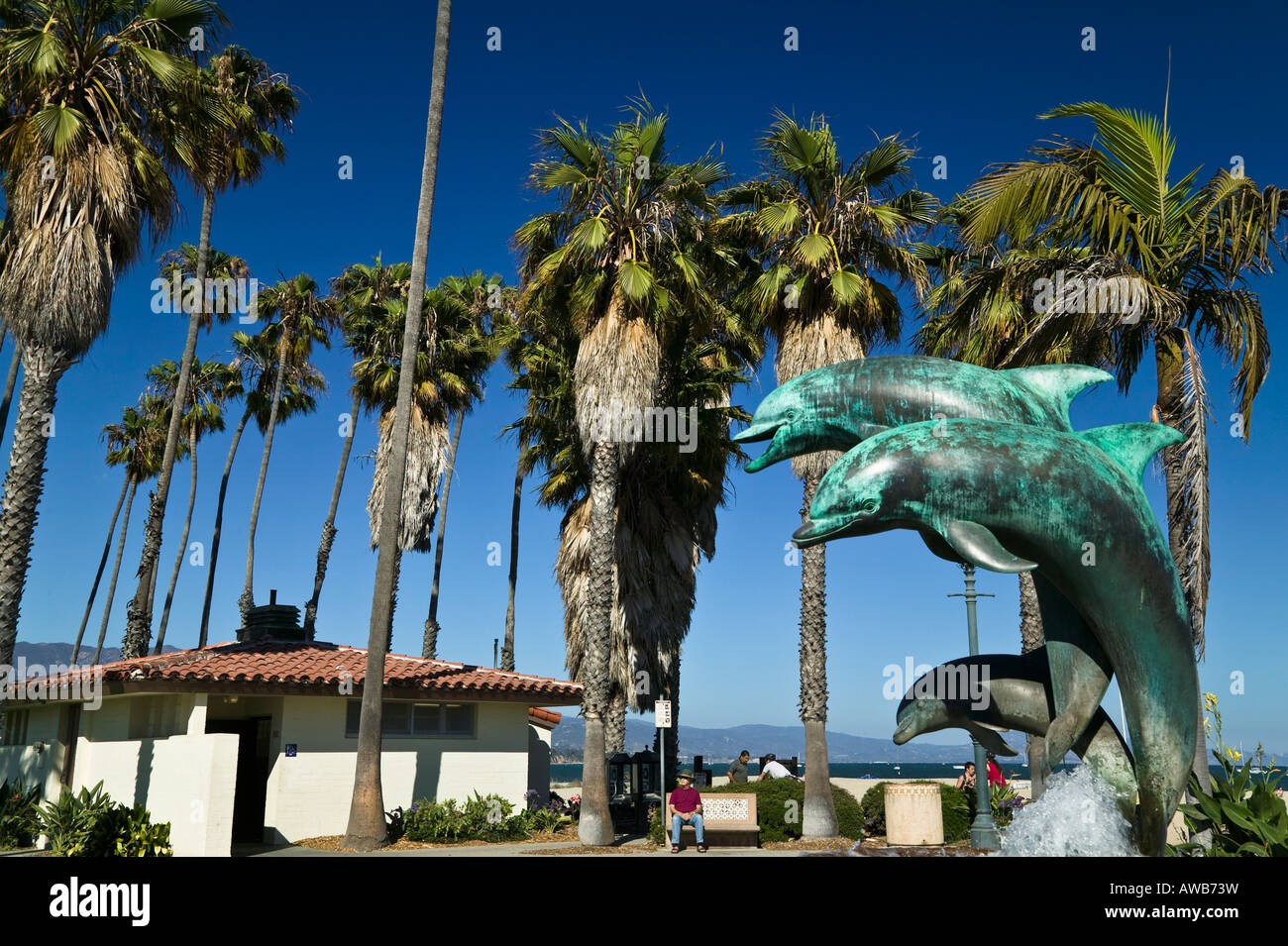 Dolphin statue Stearns Wharf Santa Barbara, California, USA Stock Photo ...