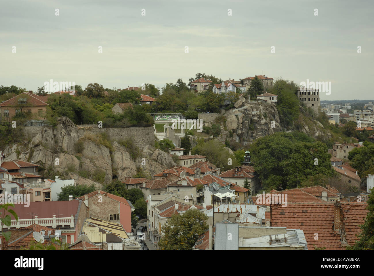 Plovdiv View of the city and the Roman Amphitheatre on the background ...