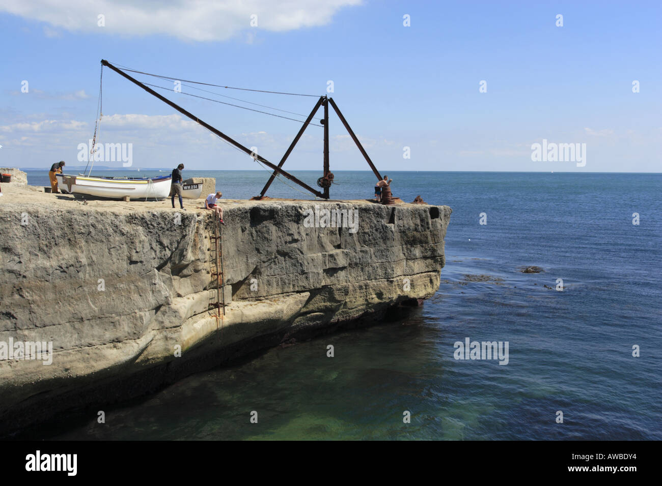 Lifting Derrick at Bill of Portland Stock Photo - Alamy