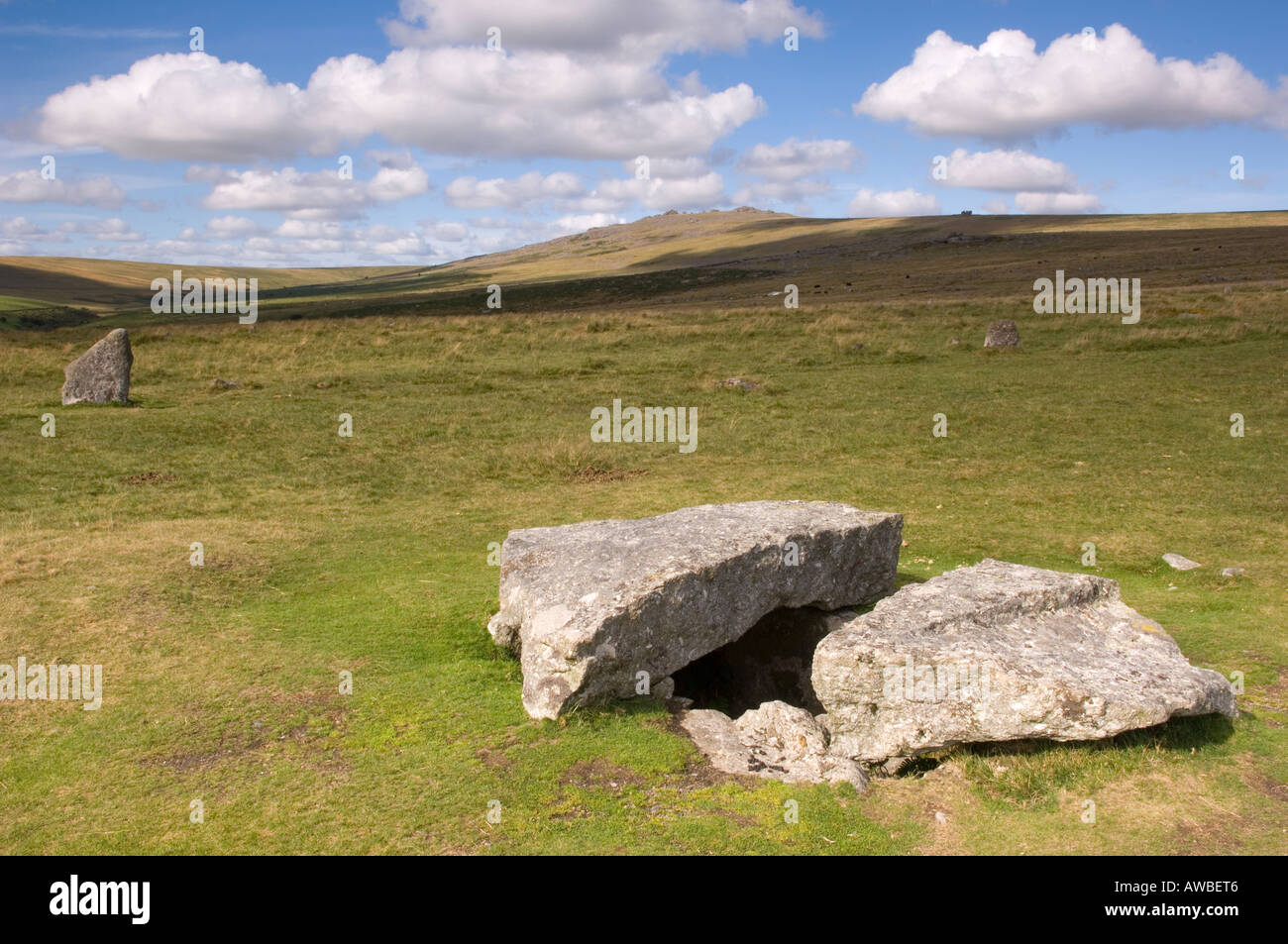 A megalithic burial chamber known as a cist Merrivale Dartmoor England ...