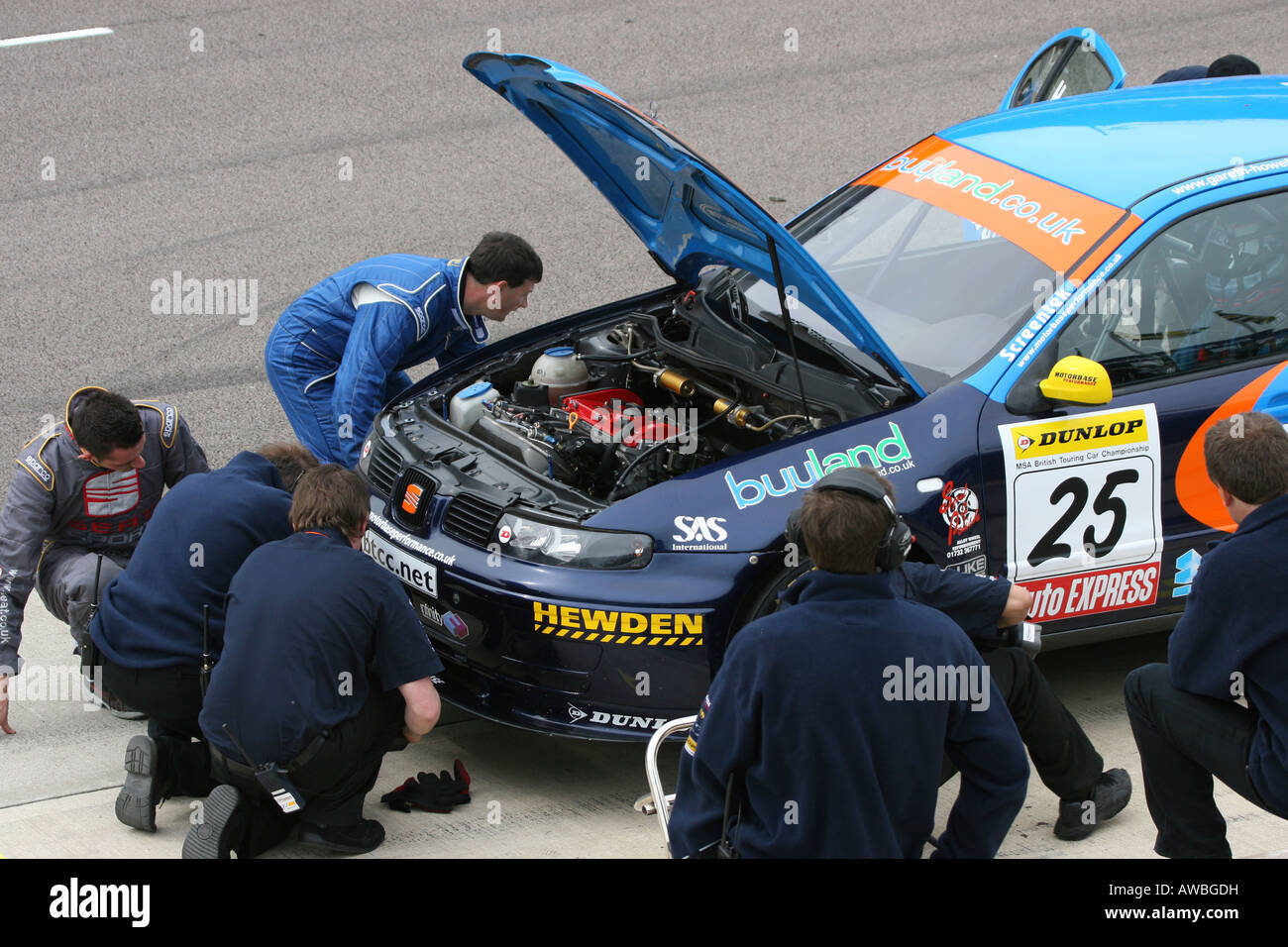 Gareth Howell in the Seat Toledo BTCC touring car with the bonnet up in ...