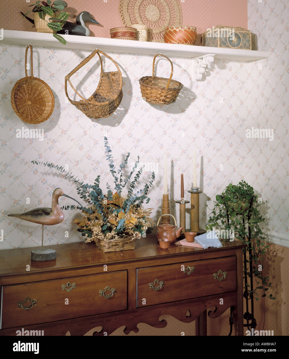 room interior entrance way table shelve shelf craft baskets Stock Photo ...