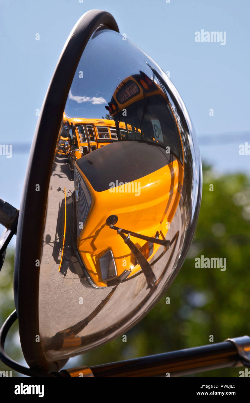 School bus reflections close up on the mirror Stock Photo - Alamy