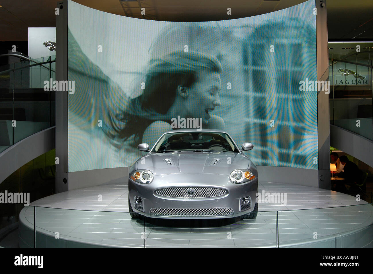 A new sleek car exhibited at the Paris International Auto Show, with an ...