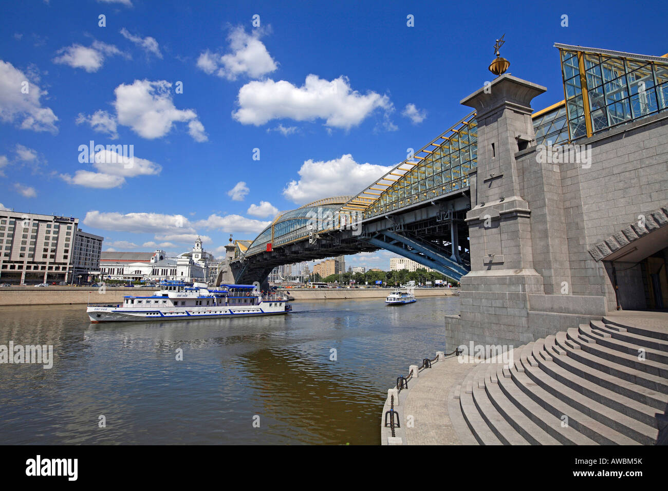 Russia, Moscow, Moscow River, Moscow River Bridge For Pedestrians ...