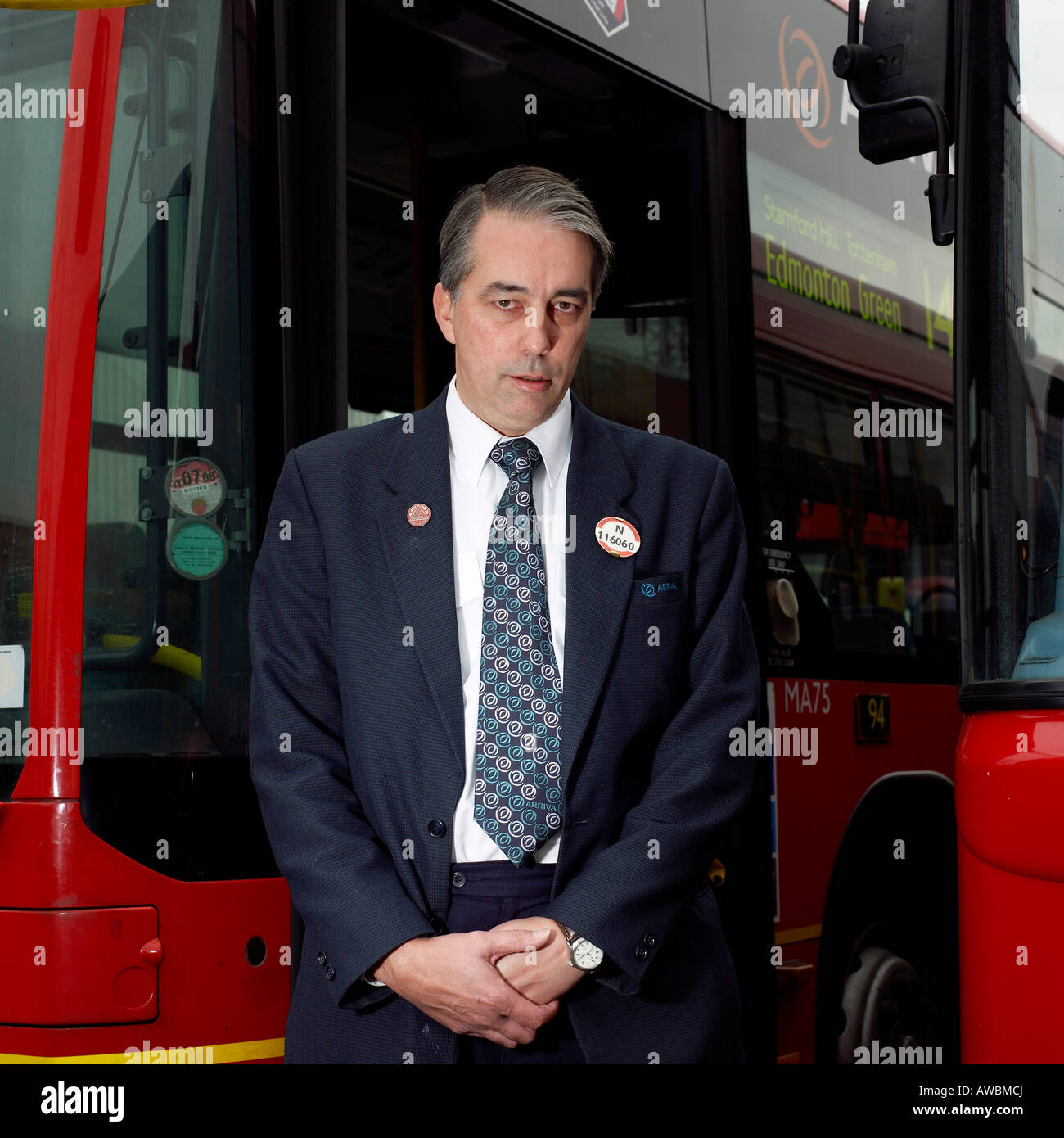 Bus driver Paul Webb at the Arriva bus garage in Lee Valley London ...