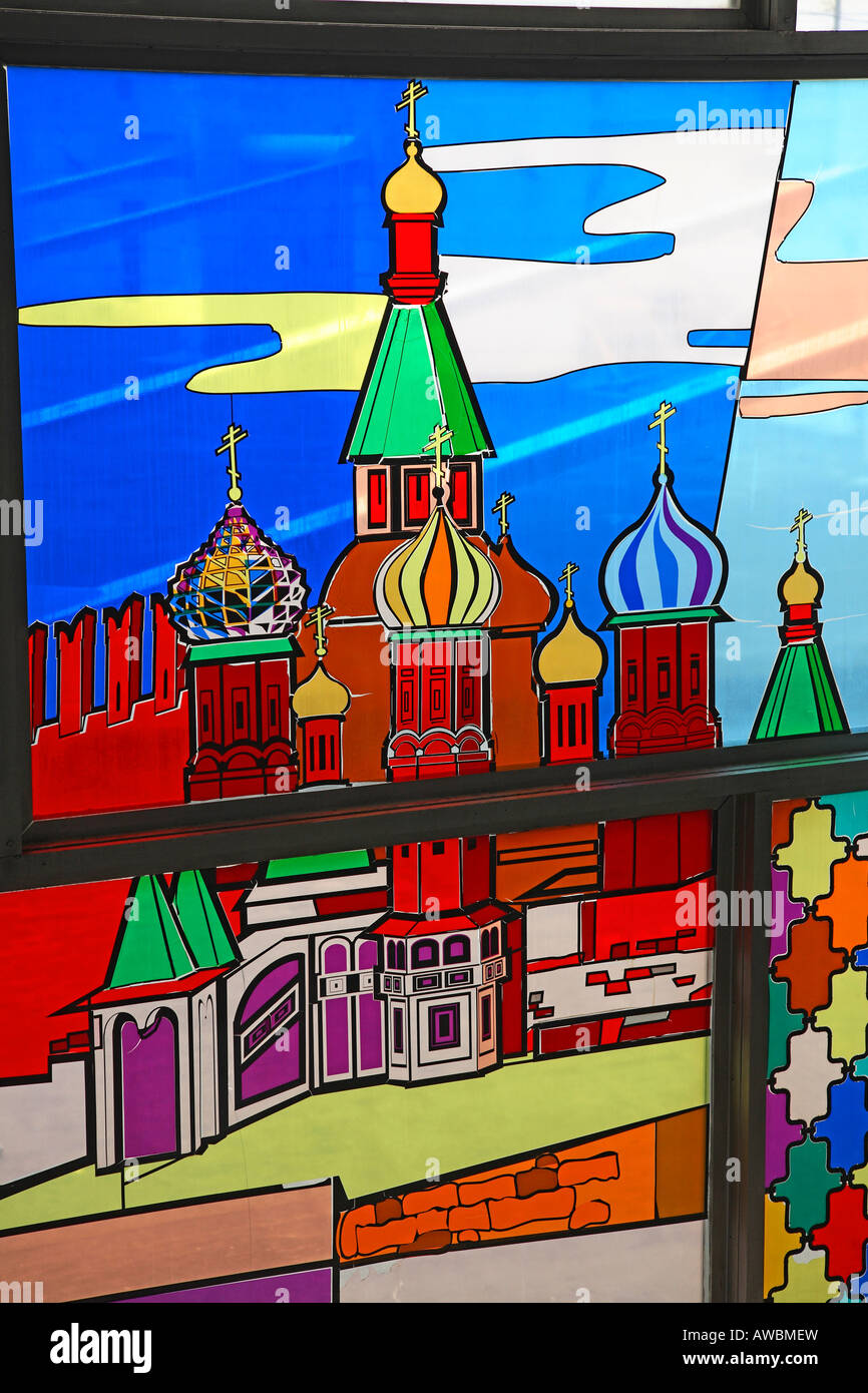 Russia, Moscow, Leningradskiy Station, Stained Glass Window Stock Photo ...