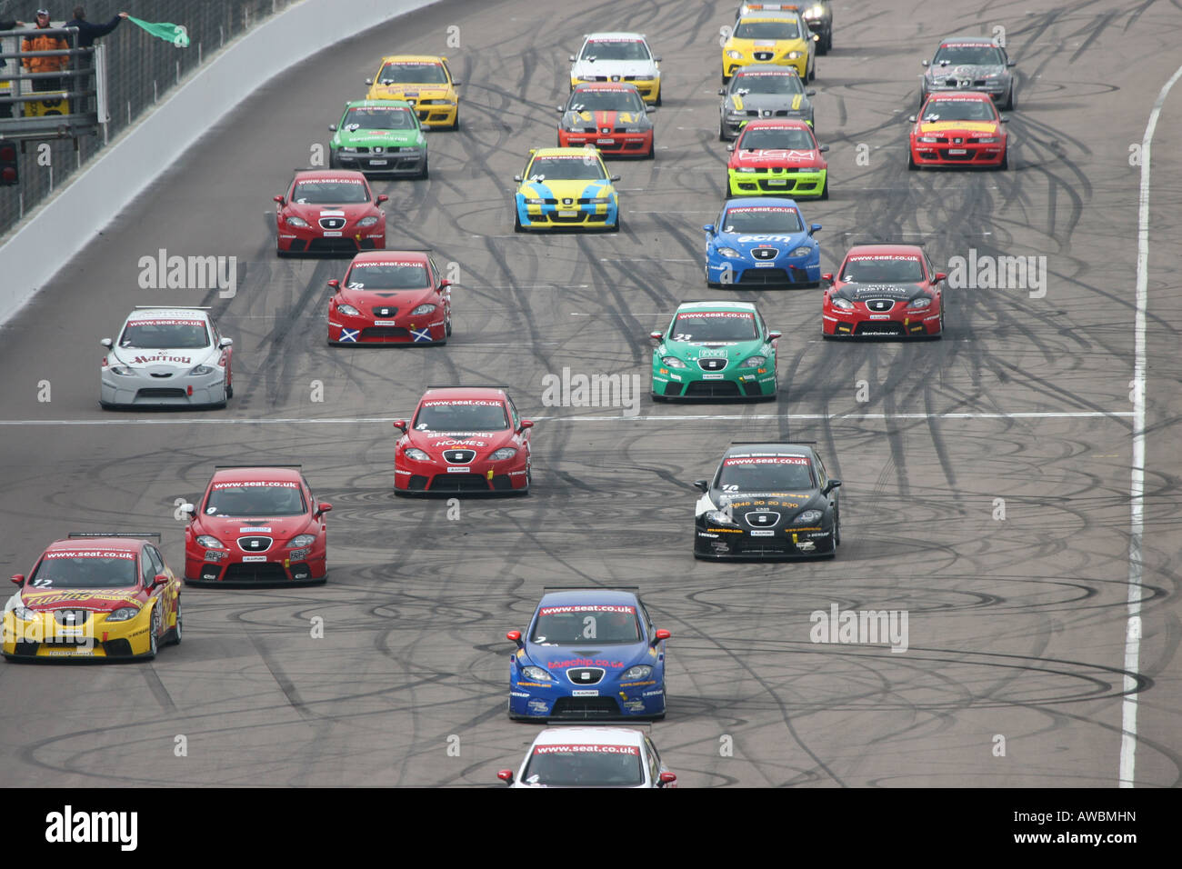 Seat Cupra race cars racing at Rockingham Stock Photo - Alamy