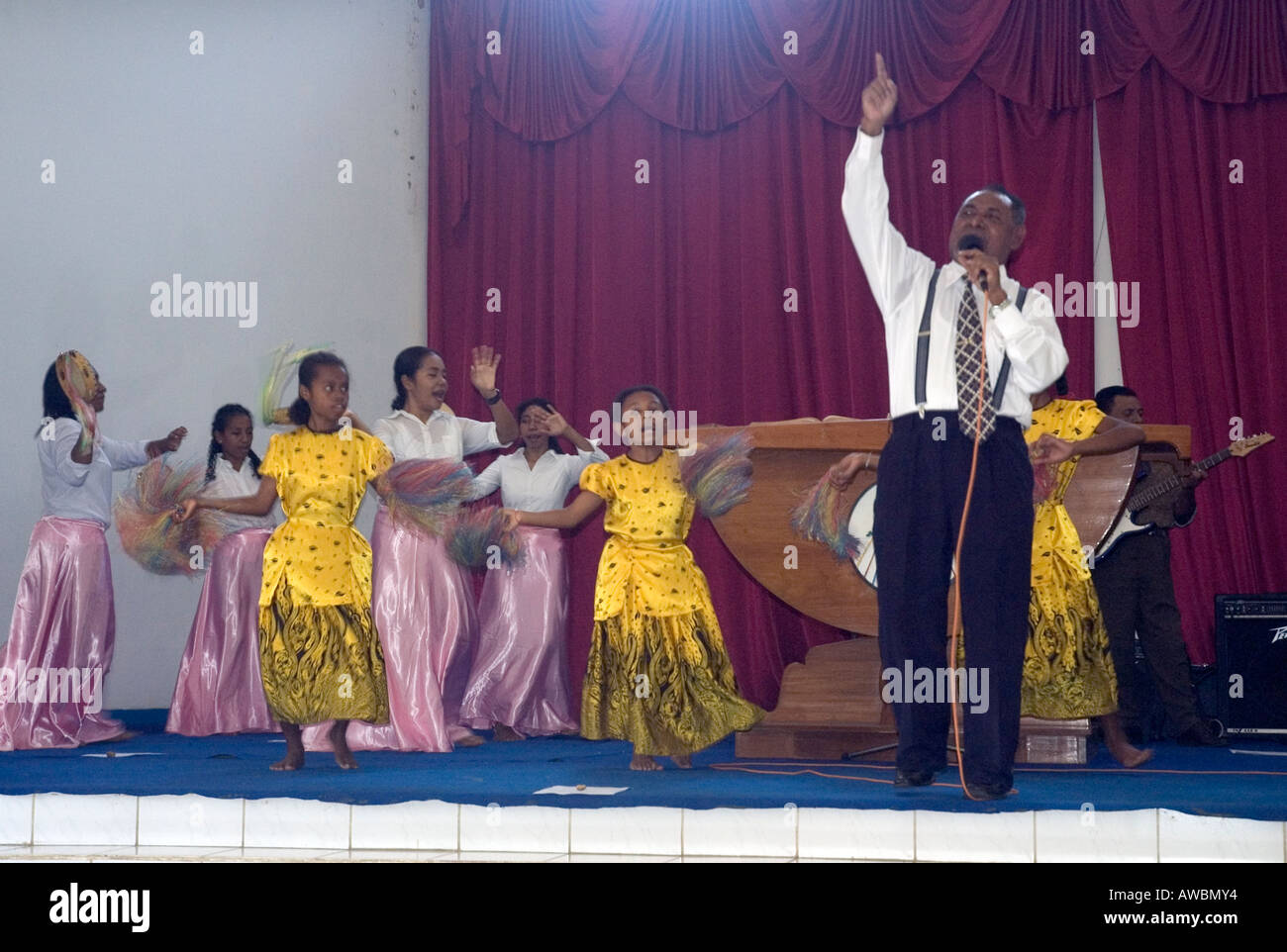 A pastor doing his dominical sermon in a Christian Church in Jayapura ...