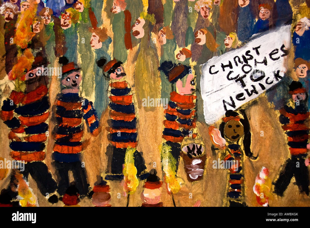 child's painting of lewes bonfire guy fawkes celebrations Stock Photo ...