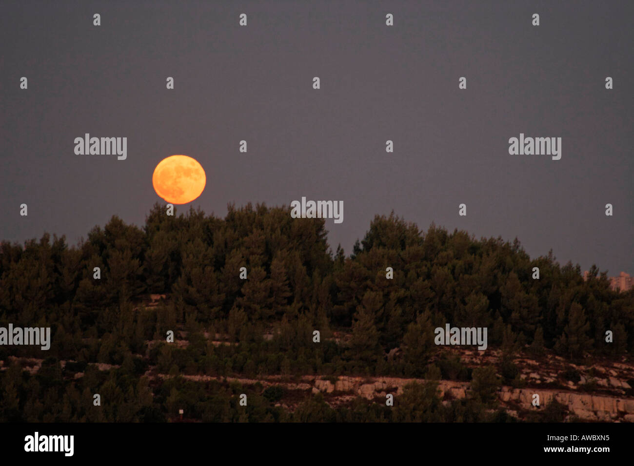 The Judean mountains Israel A view from Belmont Mount Tzuba of a full ...