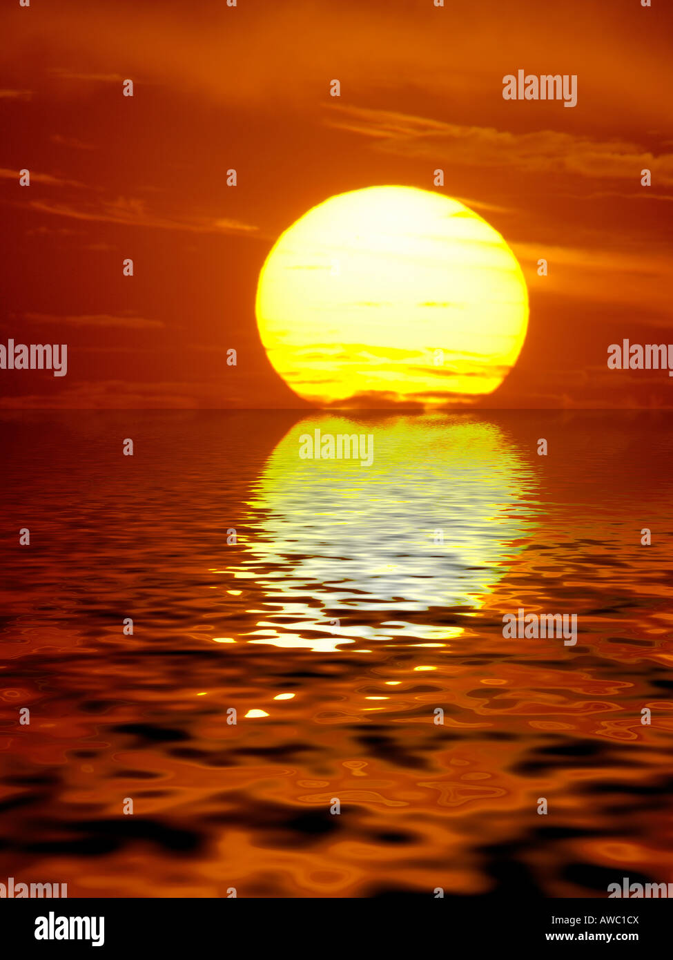 huge sun setting over ocean Stock Photo - Alamy
