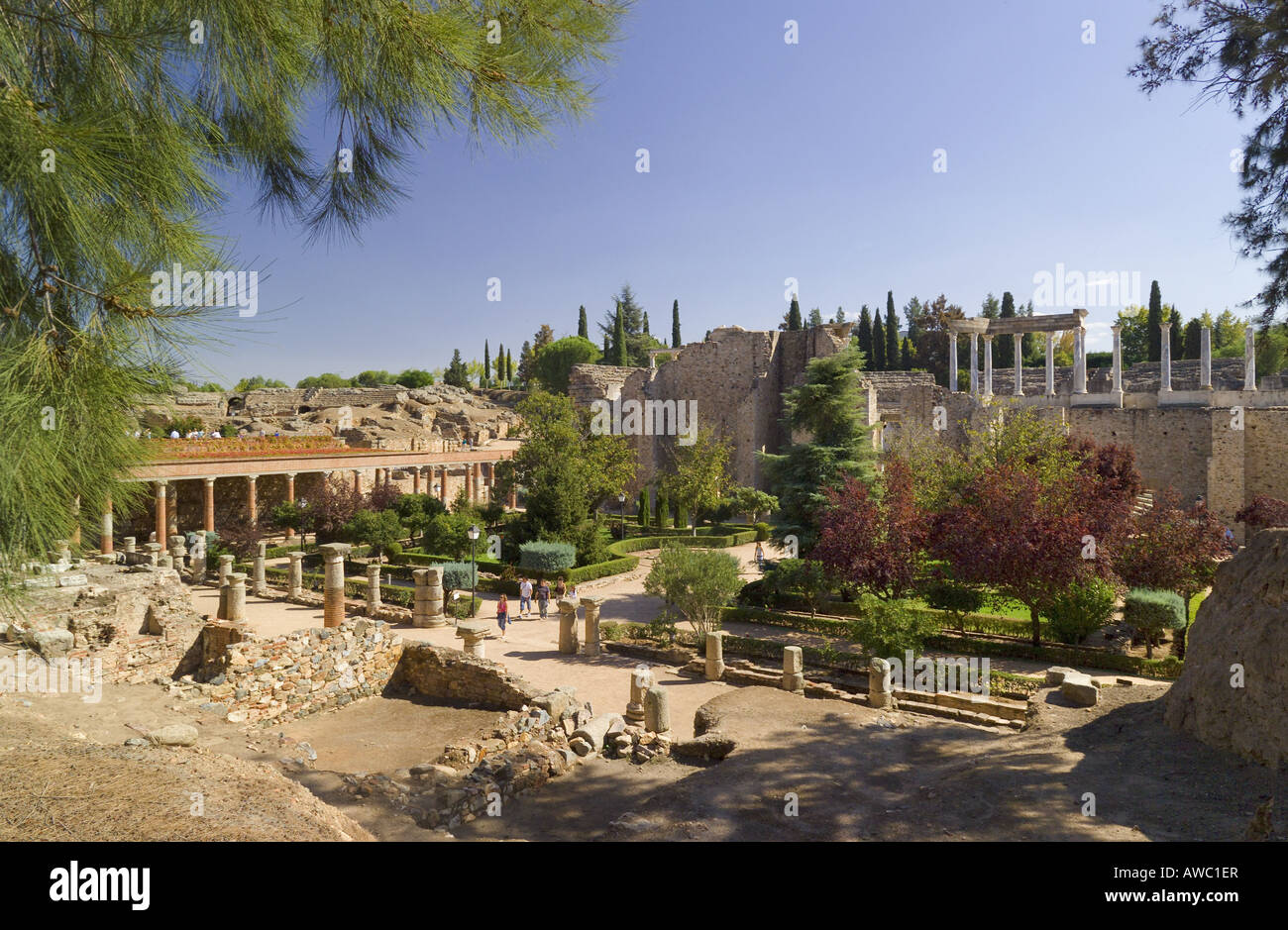 Spain, Extremadura, Merida, View Of The Roman Archaeological Site. The ...