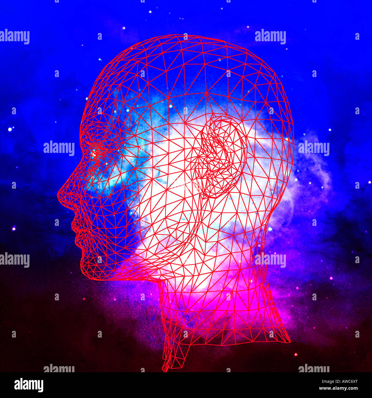 computer generated wire frame female robot and starry sky Stock Photo ...