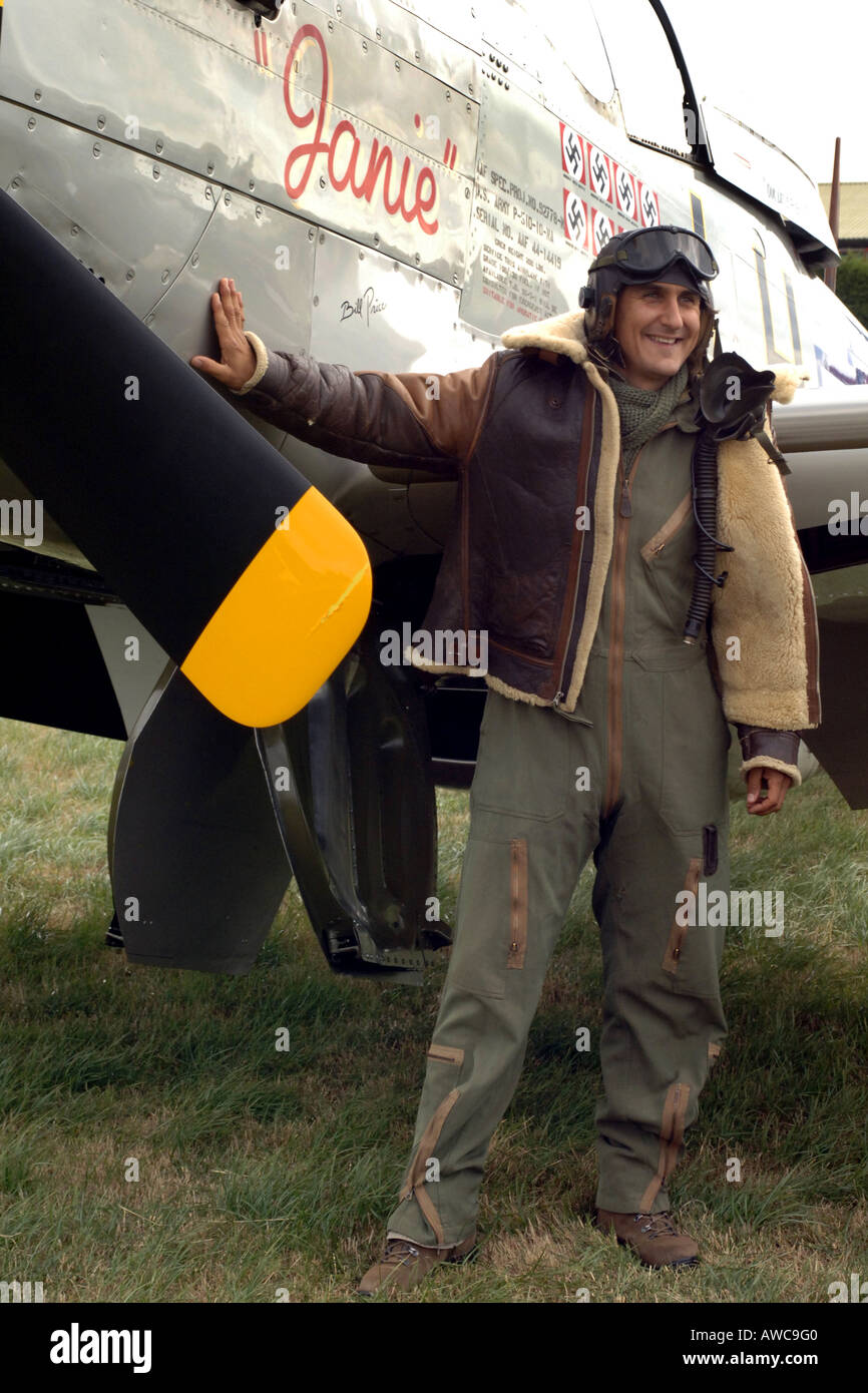 WWII Aircrew posing by a P 51 Mustang Fighter Plane on display at an ...