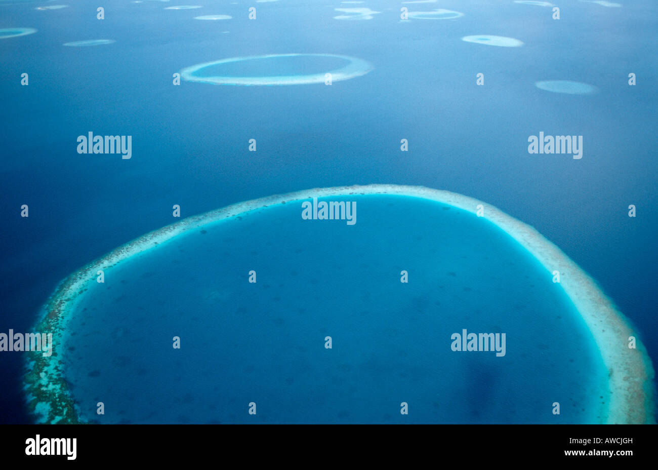 Aerial View of Maldivan Atoll and Coral Reefs Maldives Indian Ocean Ari ...