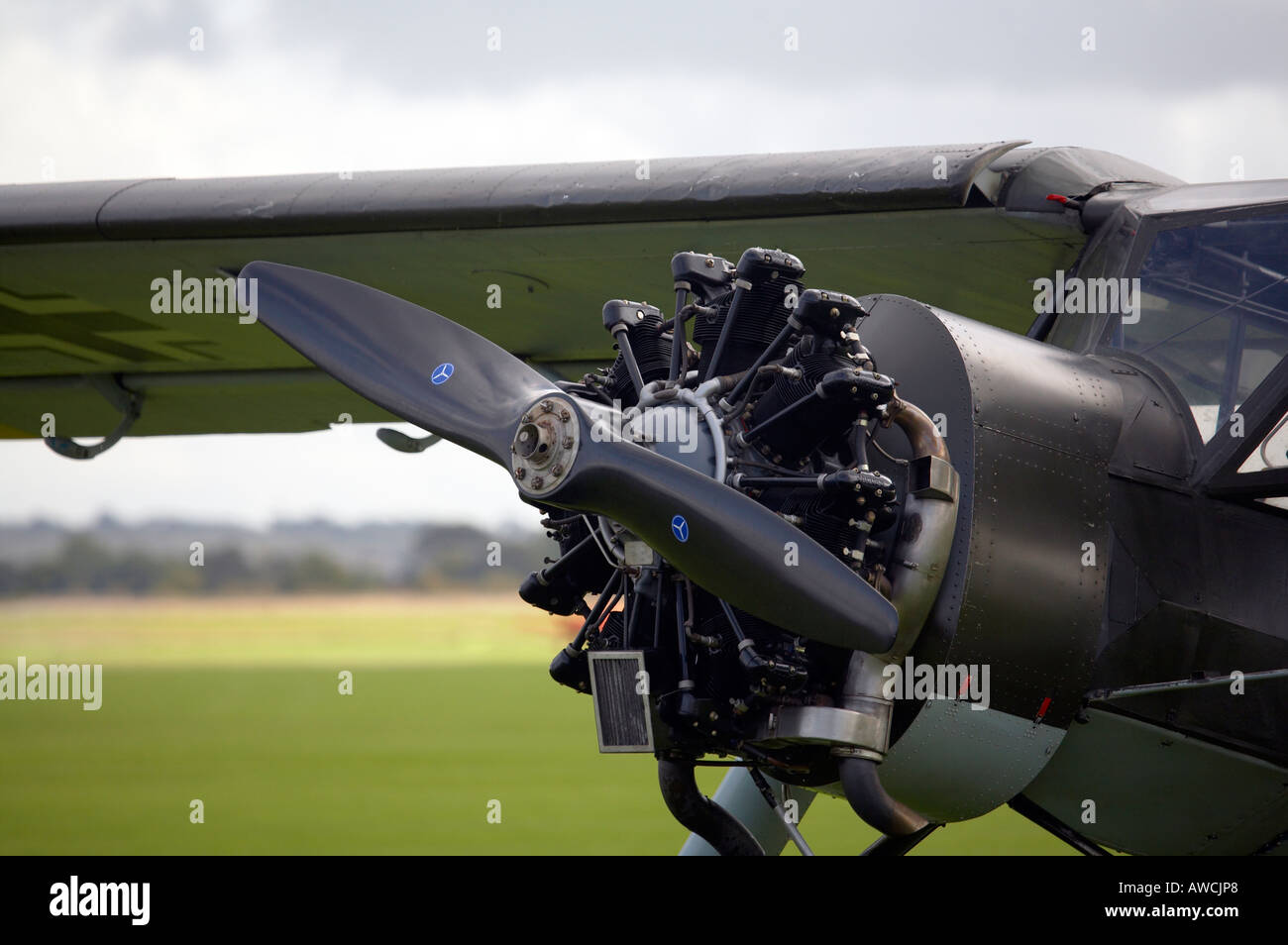 Propellor close up shot Fiesler Storch aircraft at Duxford aerodrome ...
