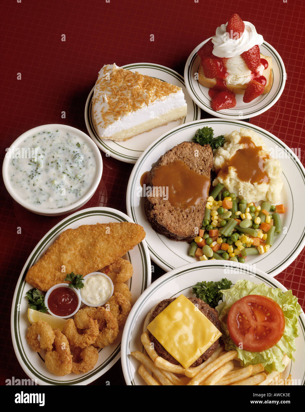 assorted assortment fast foods coconut cream pie strawberry shortcake ...