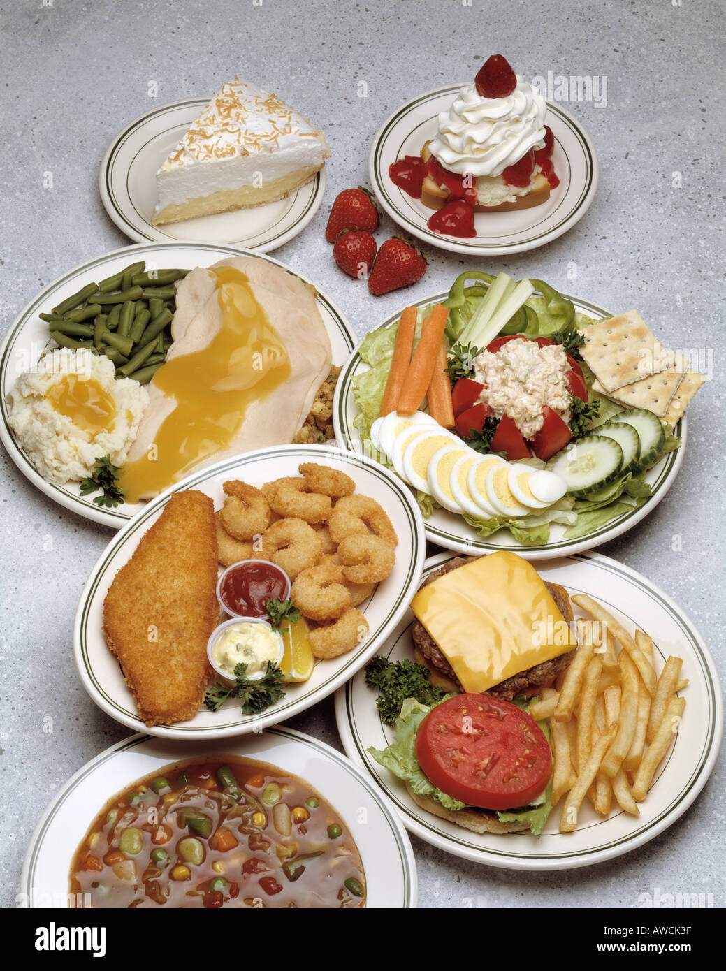 assorted assortment fast food lemon meringue pie strawberry shortcake ...