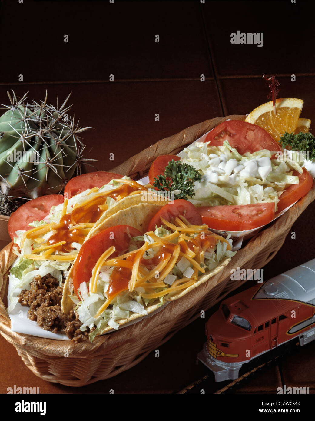 hard shell tacos meat cheese lettuce basket potato potatoe salsa cactus ...