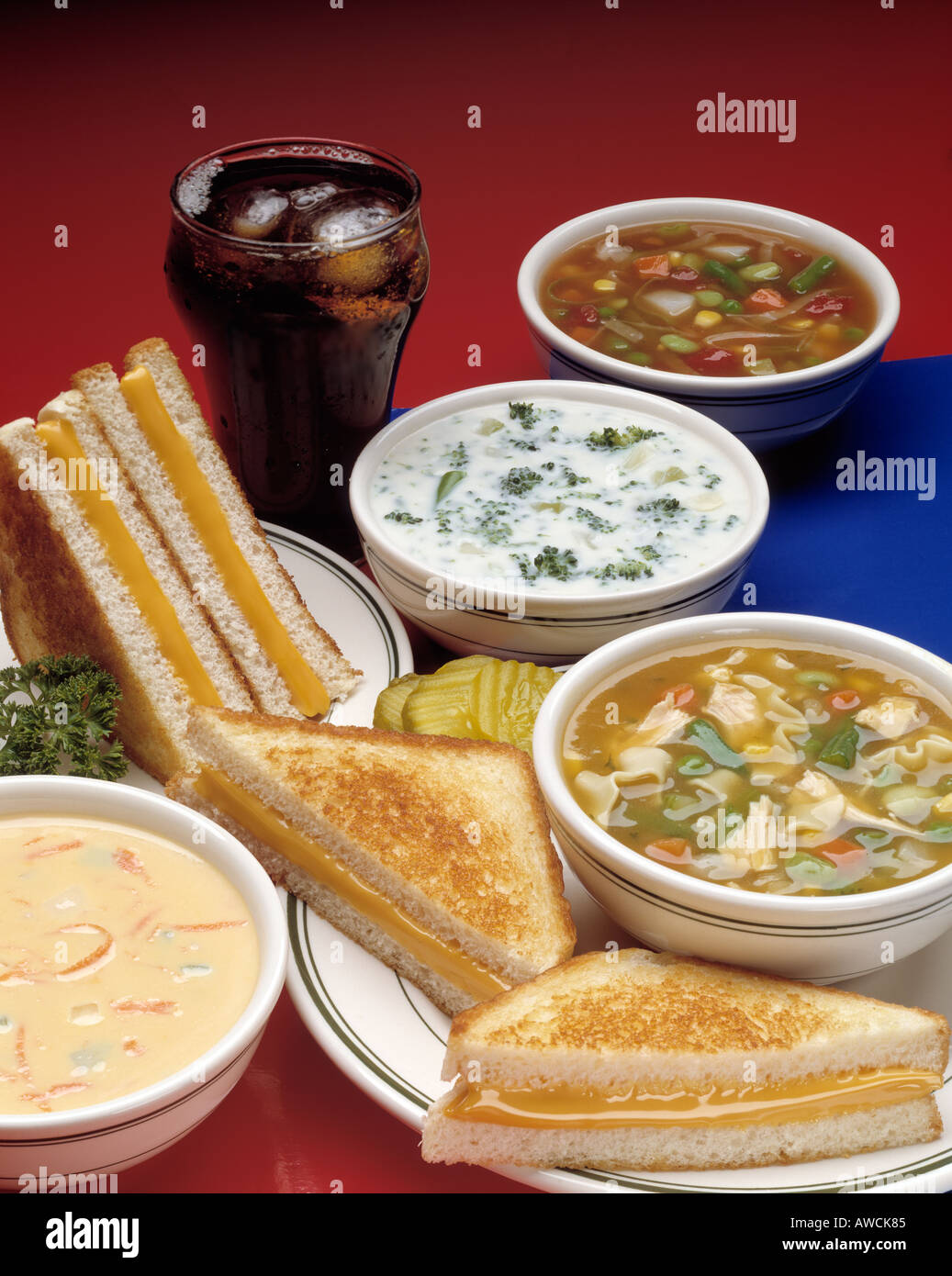assorted soup sandwich sandwiches assortment Cuisine copy space Stock ...